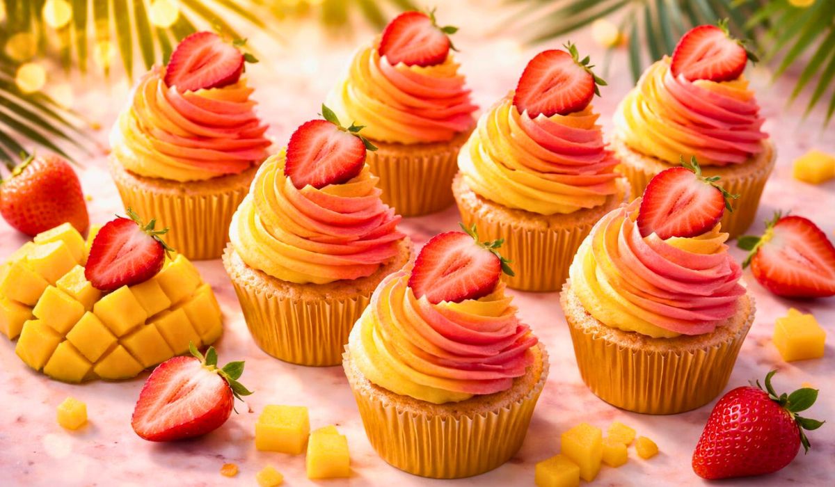 Mango Strawberry Sunset Cupcakes Recipe - Livy Cooks